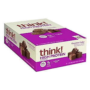 think! Protein Bars, High Protein Snacks, Gluten Free, Kosher Friendly, Chocolate Fudge, Nutrition Bars, 2.1 Oz per Bar, 10 Count (Packaging May Vary)