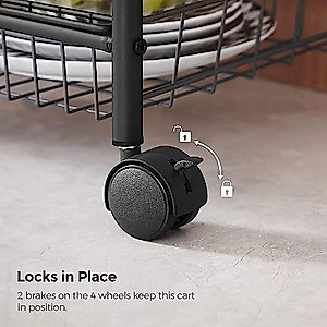 SONGMICS 3-Tier Metal Rolling Cart, Storage Cart with Removable Baskets, Utility Cart with Wheels and Handle, for Kitchen, Bathroom, Laundry Room, Black, UBSC03BK