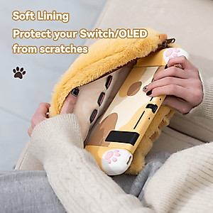 GeekShare Fat Cat Plush Bag with A Shoulder Strap, Cartoon Crossbody Bag Carrying Case Compatible with Nintendo Switch/OLED and Other Accessories