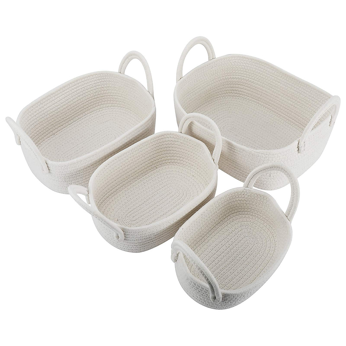 Patioer Storage Baskets Set of 4 - Woven Basket Cotton Rope Bin, Small White Basket Organizer for Baby Nursery Laundry Kid's Toy