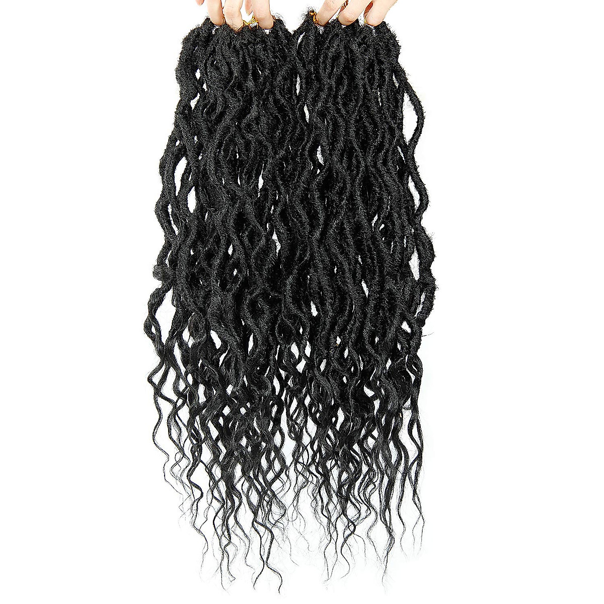 Faux Hair Goddess Locs Crochet Hair 6Packs 24Inch Pre-looped with Soft Curly Ends Dreadlocks Wavy Faux Crochet Locs Synthetic Braids Extensions 72strands(24'', 1B)