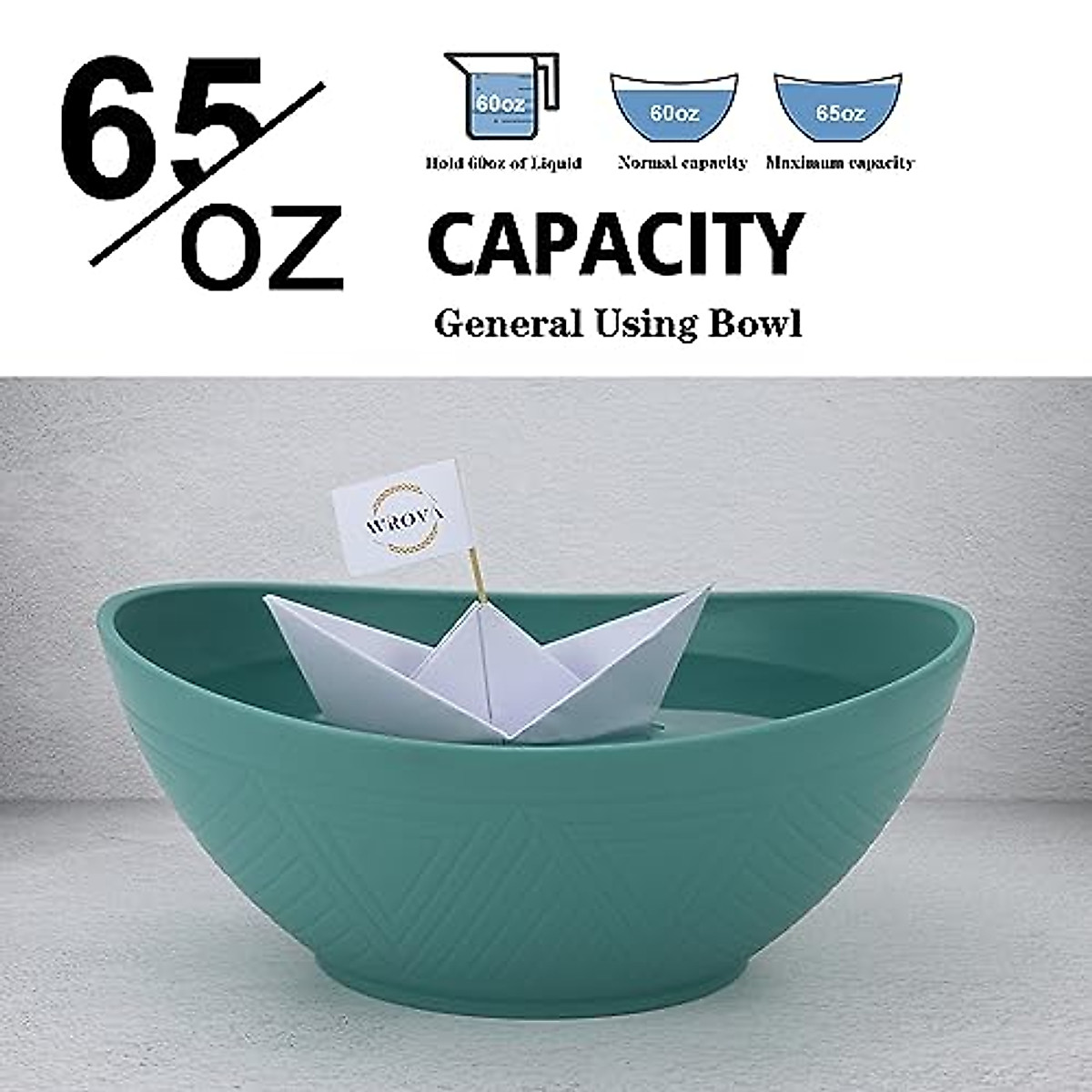 Wrova 65oz Big Wheat Straw Bowls - Large Salad Bowls set of 6 - Unbreakable Serving Bowls - Microwave & Dishwasher Safe - Oval Bowls for Cereal,Salad,Fruit - Forest Series