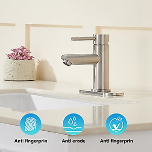 KPWATER Bathroom Faucets with Pop Up Drain, Stainless Steel Single Handle Bathroom Sink Faucets with Water Faucet Supply Lines for Bathroom Farmhouse RV Vanity(Brushed Nickel)