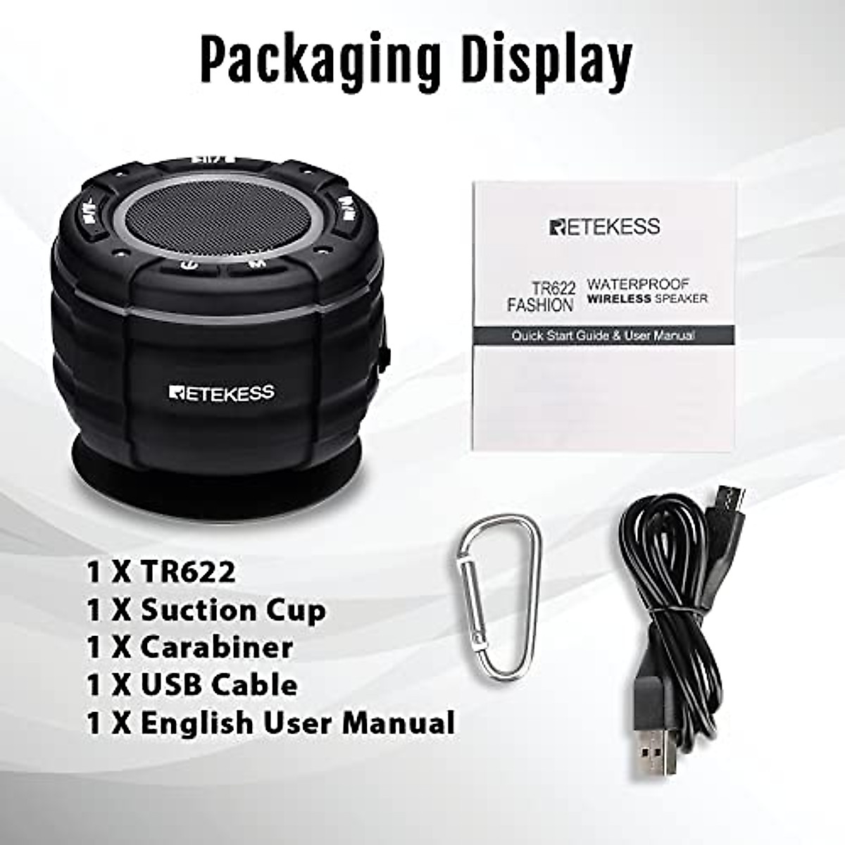 Retekess TR622 Shower Radio Bluetooth Speaker,Waterproof Wireless Bathroom FM with Suction Cup,Light Show, for Shower Beach Swimming