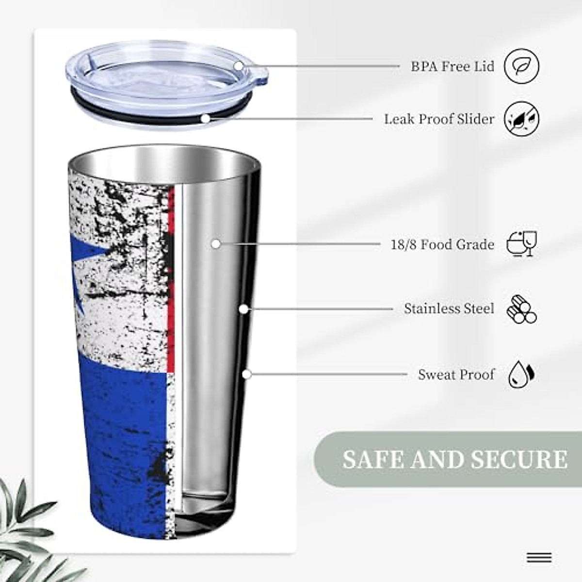 VKKOEWL Vintage Panama Flag Stainless Steel Insulated Tumbler 20 Oz Travel Water Bottle Coffee Mug Drink Cup With Lid Straw