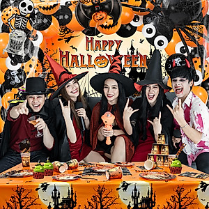 Lecheme Halloween Party Decorations 296 Pcs Halloween Decorations Set Horror Halloween Backdrop Tableware Halloween Balloon Arch Kit Fake Spider Web Halloween Party Supplies (Orange)