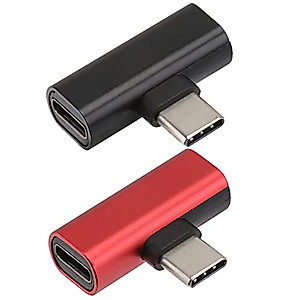 Mikikit Headphone Adapter Audio Charging Adapter Earphone Charging Splitter 2 in 1 Type C Male to Dual Female Headphone Charging Converter (1 Red Black) 2pcs