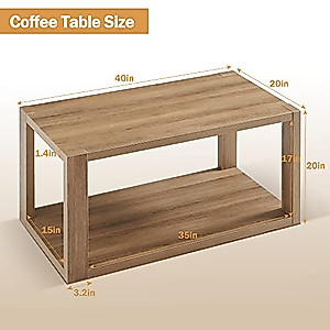 SICOTAS Farmhouse Wood Coffee Table - Boho Table with Storage Shelf, Rectangle Center Table Wood Look Accent Table, 2-Tier Sofa Side Table Mid Century Modern Coffee Table Living Room Furniture