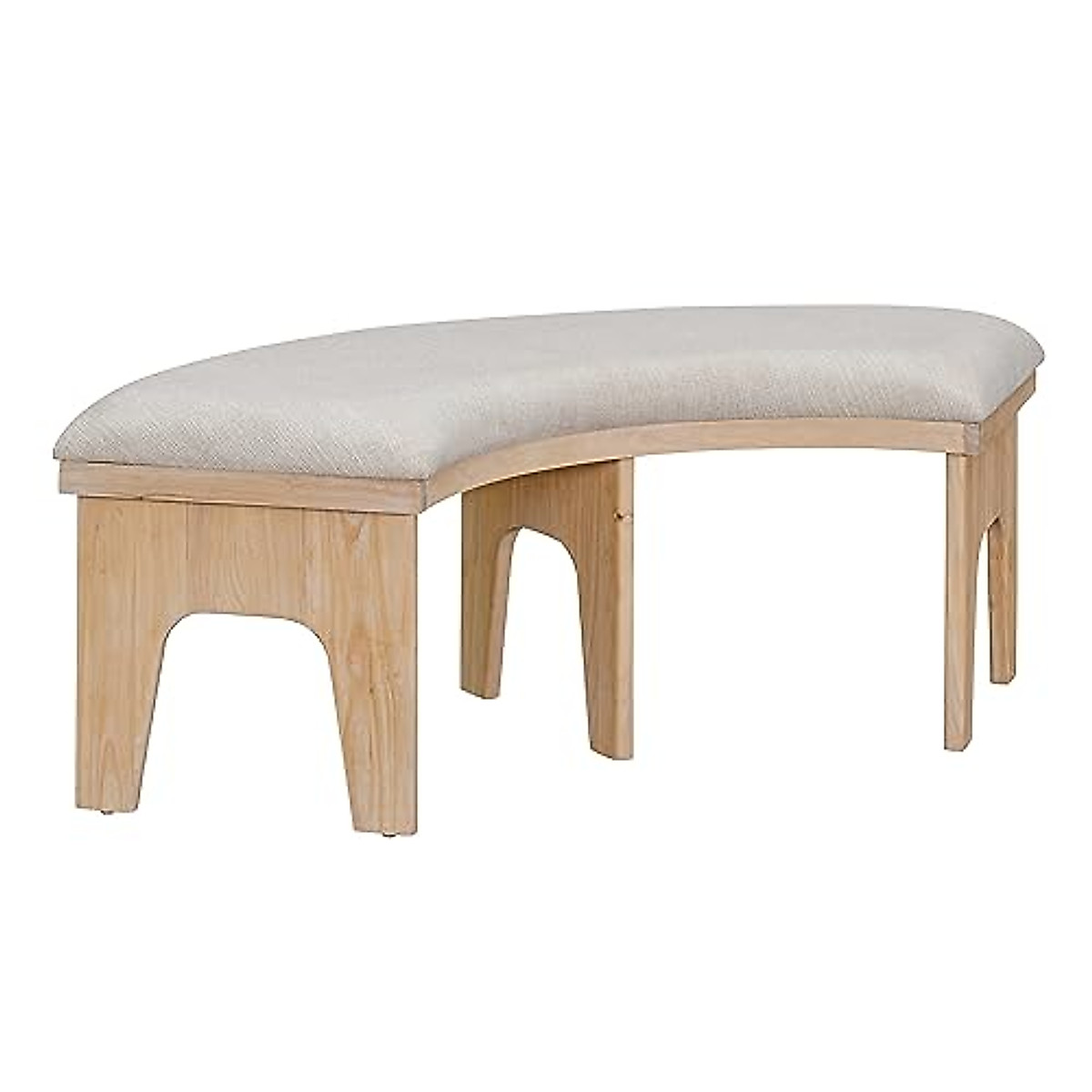 Linique 5-Piece Dining Table Set, 44" Round Dining Table with Curved Bench & Side Chairs for 4-5 People for Dining Room and Kitchen (Natural Wood Wash)