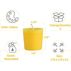 CandleNScent Yellow Votive Candles | Unscented - 15 Hour Burn Time - Made in USA (Pack of 6)