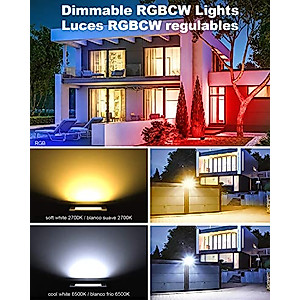RGB Flood Light Outdoor, 20W Smart WiFi Flood Light Work with Alexa, Color Changing RGBCW Party Stage Uplight Wall Washer Landscape Deco Light for Patio Tree Garden Christmas (US 3-Plug, 2 Pack)