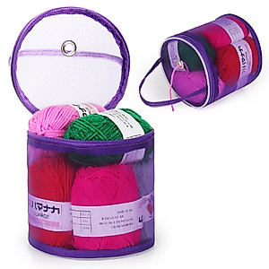 Katech Yarn Storage Case Empty Small Round Mesh Storage Bag Portable Knitting Yarn Balls Organizer Basket Crochet Thread Sewing Accessories Storage Tote Bags (Purple)