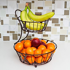 Totally Kitchen 2-Tier Fruit Basket | Round Metal Fruit Storage Bowl | Oil Rubbed Bronze