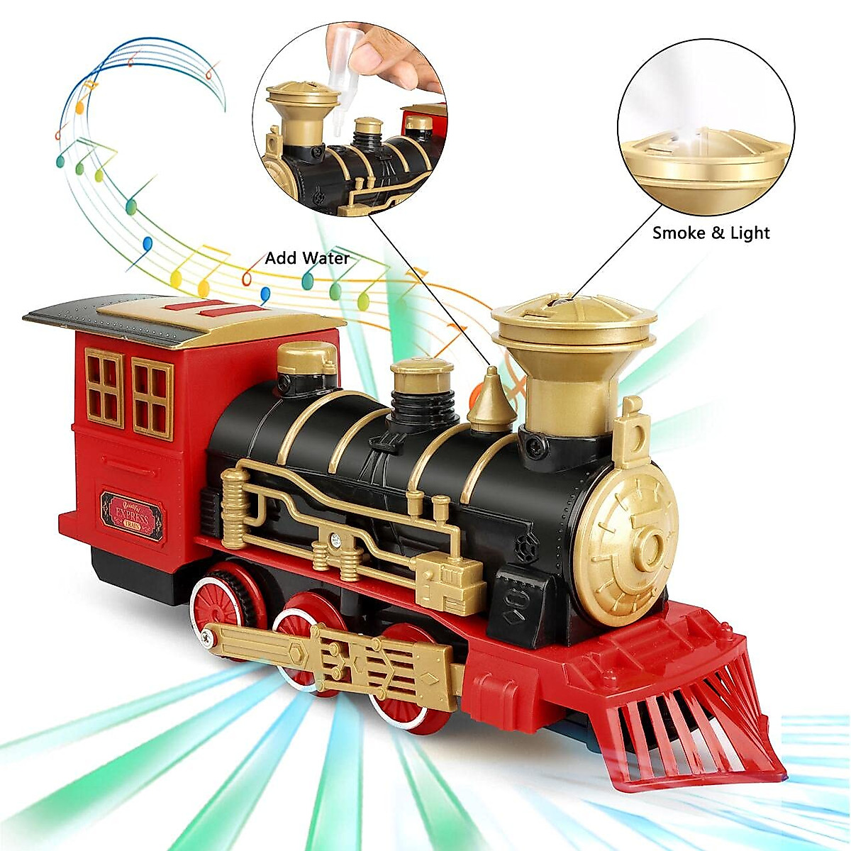 Ouriky Train Set - Electric Steam Train Set Toy for Kids with Smokes, Lights & Sounds, Railway Kits, Cargo Car & Tracks, Christmas Train Sets Under The Tree Gift for Boys Girls