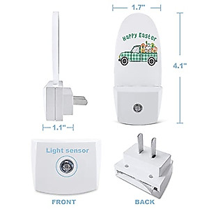 Plug-in LED Night Light with Auto Light Sensor - Popsicle Shape Nightlight Baby Night Lights for Hallway Bedroom Kids Room - Happy Eater Green Plaid Truck with Eater Egg and Rabbit