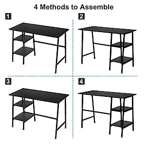 VECELO Home Office Computer Desk Writing Study Workstation with 2 Tier Storage Shelves on Left or Right, Industrial Simple Style Wood Table & Metal Frame, Black, 43 in x 20 in x 30