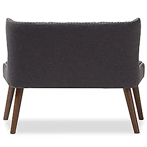 Baxton Studio Sydney Walnut Wood Button-Tufting with Nailheads Trim 2-Seater Loveseat Settee, Dark Grey