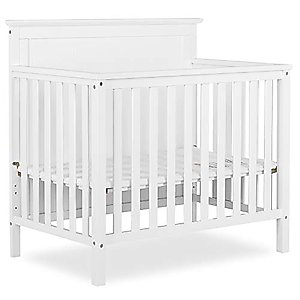 Dream On Me Ava 4-in-1 Convertible Mini Crib in White, Greenguard Gold Certified, Non-Toxic Finish, Comes with 1" Mattress Pad, with 3 Mattress Height Settings
