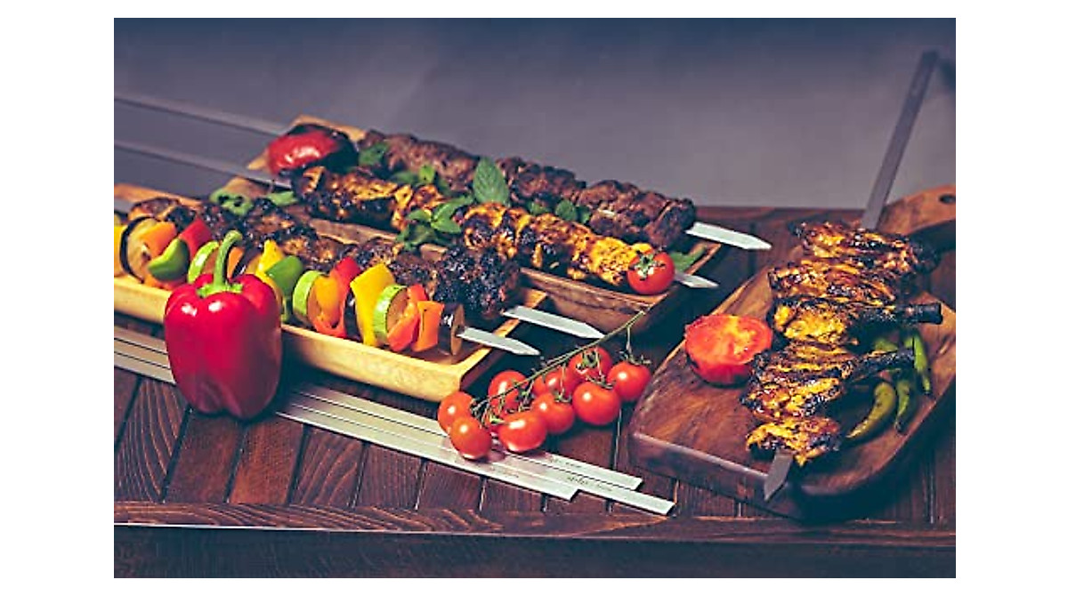 + HOM 8 Kebab 1/2" Wide Flat Skewers, Stainless Steel, No-Wood Handle ...