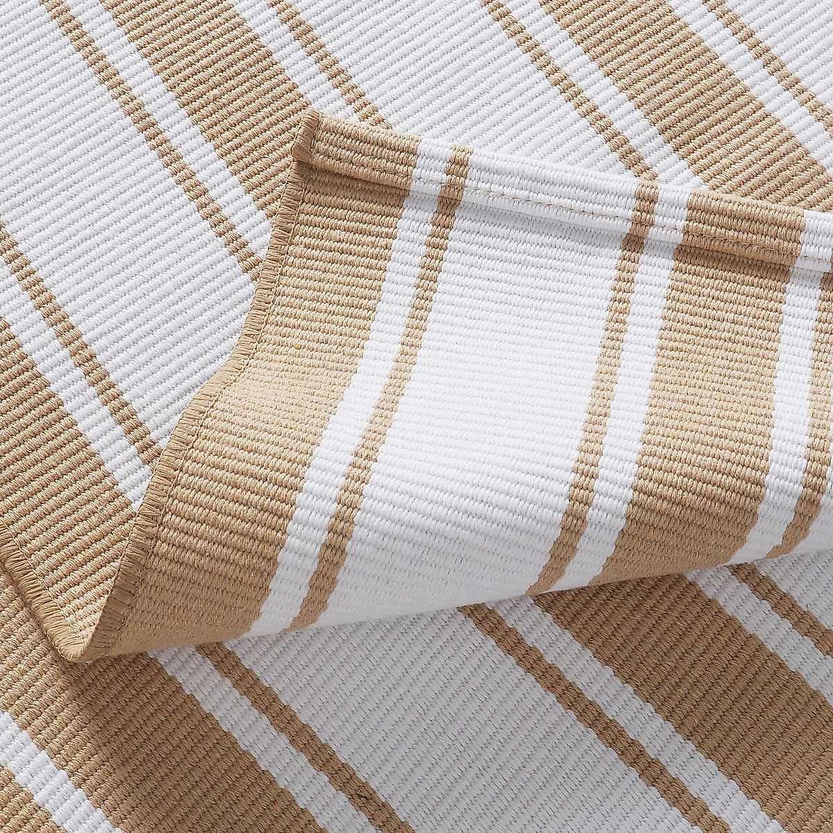 Collive Tan Outdoor Rug, 2x4.3 Striped Front Door Rug Cotton Hand-Woven Reversible Welcome Mats Outdoor Layering Rug Modern Porch Rugs for Farmhouse Entryway Entrance Decor