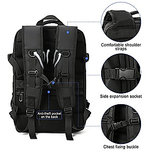 Large Laptop Travel Backpack for Women Carry On Airline Flight Approved Expandable Work Personal Item size Backpack with laptop compartment for College Men Hiking Waterproof Mochila de Viaje Black