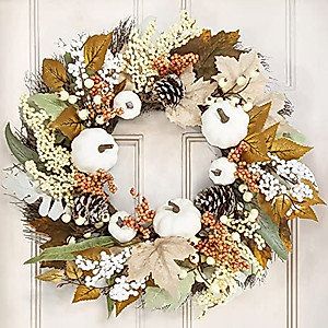 Fall Decor - Fall Wreaths for Front Door - 18 Inch Autumn Maples Leaf Pumpkin Pine Cone Berry Wreath - Fall Decorations for Thanksgiving Halloween Farmhouse Harvest Home Outdoor Indoor Window Wall