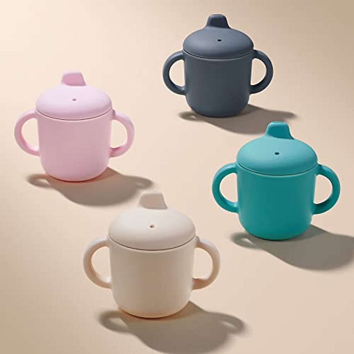 6 Months+ Sippy Cups with Handles,Silicone Sippy Cups Leak Proof 5oz,No Spill Sippy cups for Toddlers (Milk)