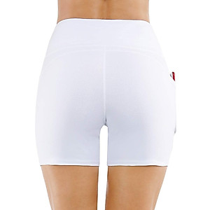 THE GYM PEOPLE High Waist Yoga Shorts for Women Tummy Control Fitness Athletic Workout Running Shorts with Deep Pockets (Large, White)