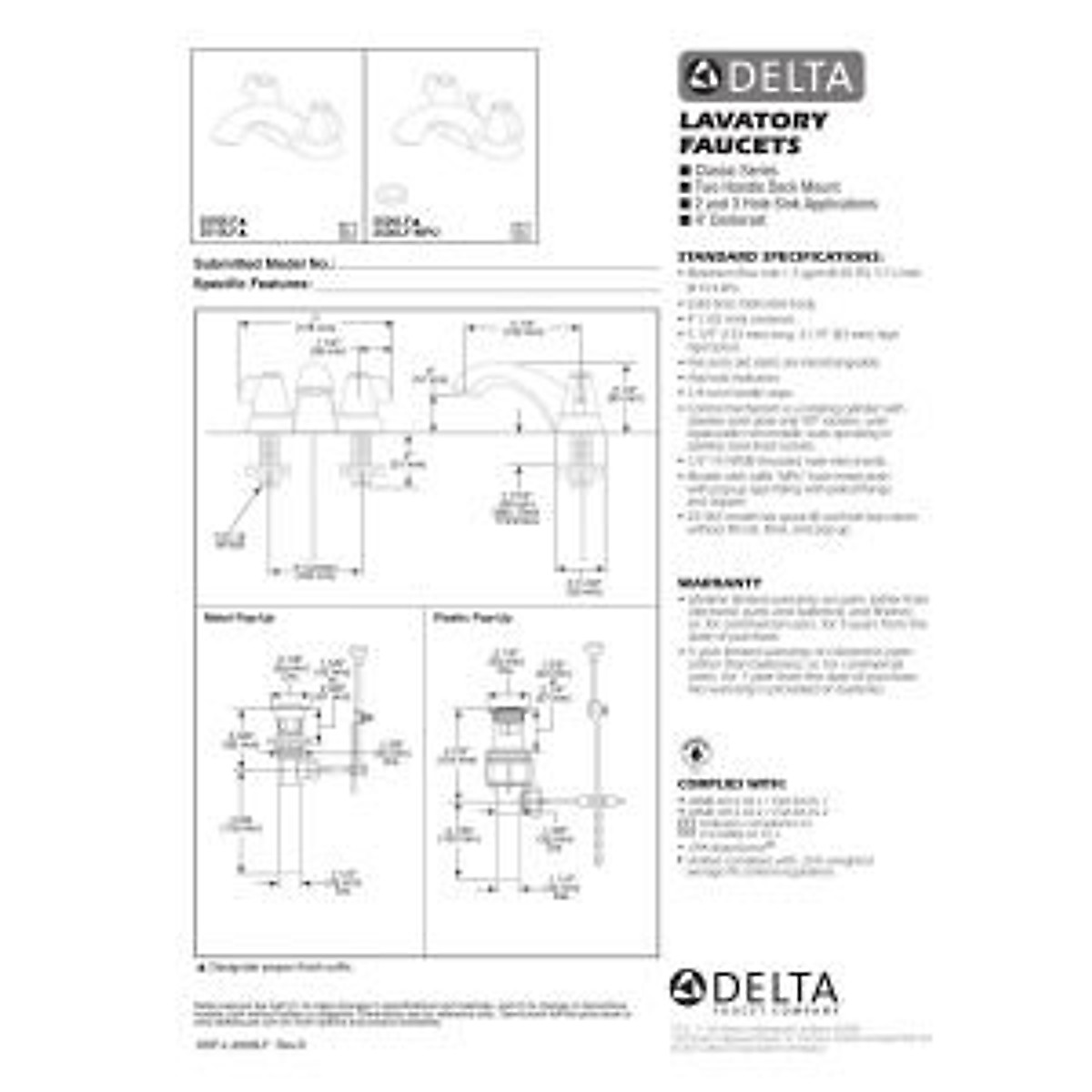 DELTA FAUCET 2520LF-MPU, 3.25 x 7.00 x 5.25 inches, Chrome