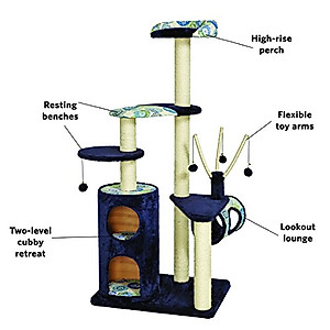 MidWest Homes for Pets Cat Tree | Playhouse Cat Furniture, 5-Tier Cat Tree w/Sisal Wrapped Cat Scratching Posts & Multiple Cat Hide-Outs, Blue/White Pattern, X-Large Cat Tree