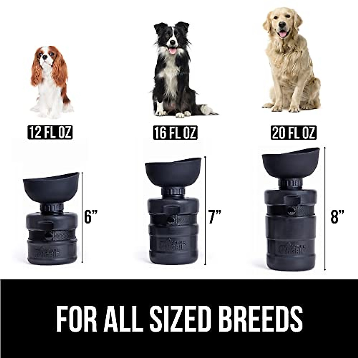 Gorilla Grip Leak Proof Portable Dog Water Bottle, 20oz, Multifunction Design with Bowl Cap, Food Grade Silicone, Dogs Drink Dispenser, for Puppy Walks, Traveling, Hiking, Keep Pets Hydrated, Black