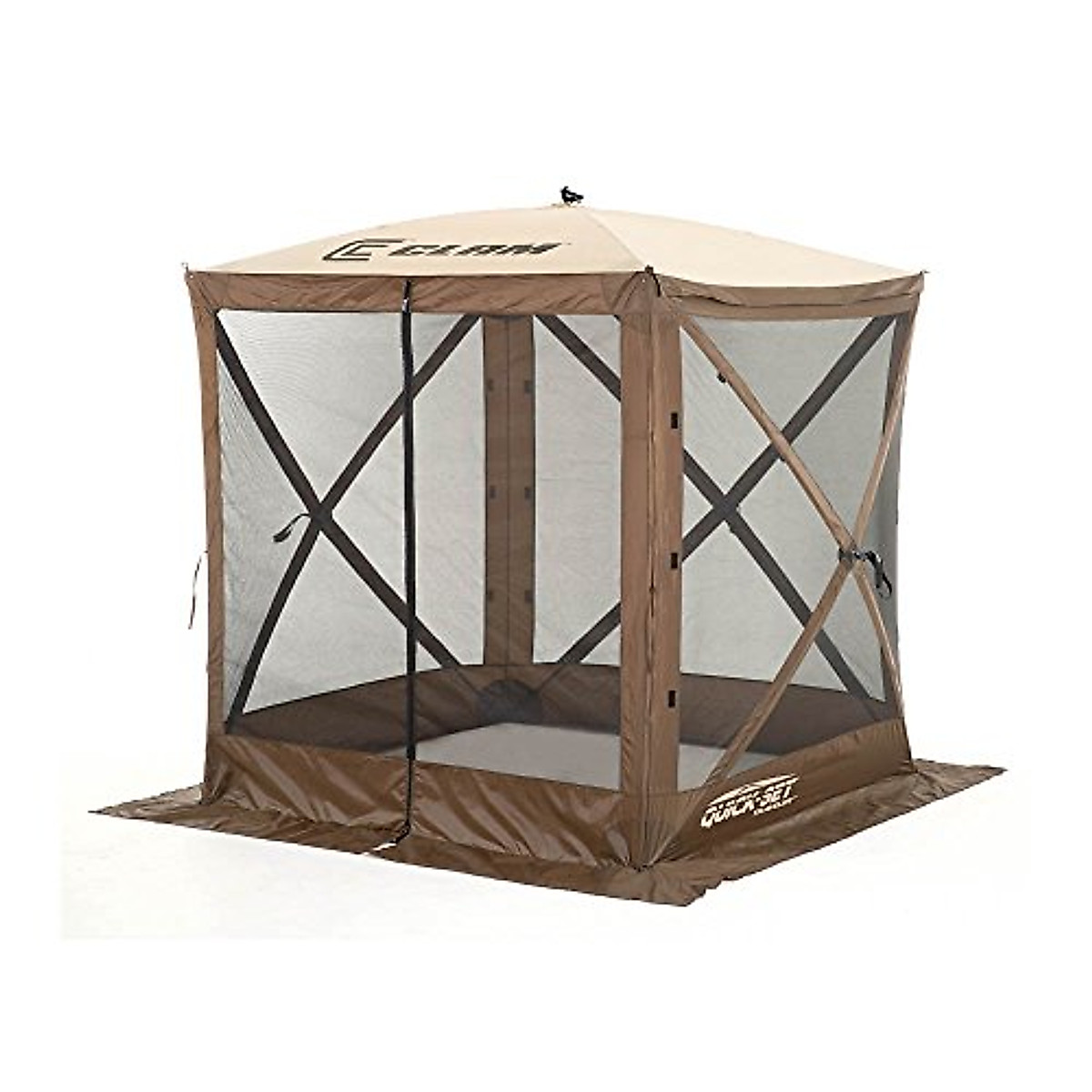 QUICK-SET Clam Traveler 6 x 6 Foot Portable Pop Up Outdoor Camping Gazebo Screen Tent 4 Sided Canopy Shelter with Ground Stakes and Carry Bag, Brown