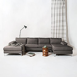 Casa Andrea Milano Modern Large Linen Fabric U-Shape Sectional Sofa, Double Extra Wide Chaise Lounge Couch