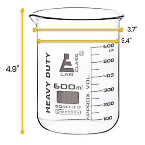 EISCO Heavy Duty Beaker, 600ml - 5mm Thick, Uniform Walls - Superior Durability & Chemical Resistance - White Graduations - Borosilicate 3.3 Glass