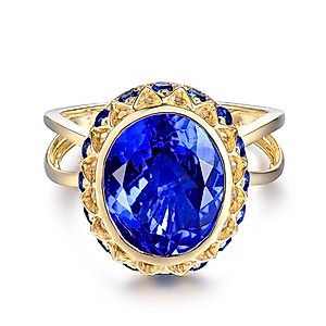 Lanmi 14K White/Rose/Yellow Gold Natural AAAA Blue Tanzanite Diamonds Rings Band Engagement Wedding for Women Promotion