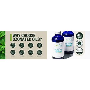 PurO3 Ozonated Oil Pulling Solution - Organic, Ozonated Coconut Oil Pulling for Teeth and Gums - Ozone Infused Oil Pulling Solution - Non-Toxic Teeth & Gum Pulling Oil with Peppermint, 8 oz