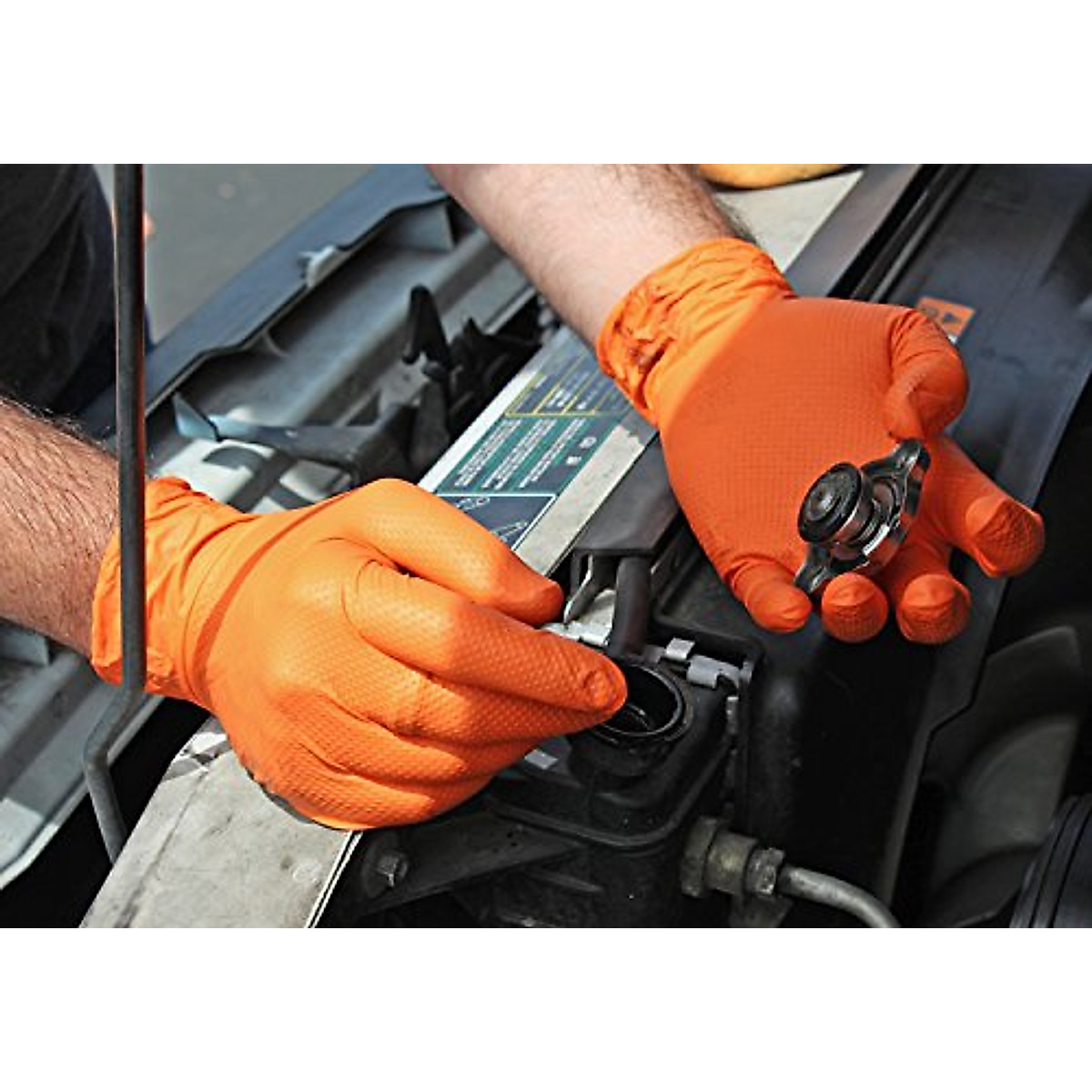 Adenna CAT455 Catch 9 mil Powder-Free Nitrile Gloves, Raised Grip, Orange, Medium, Box of 100