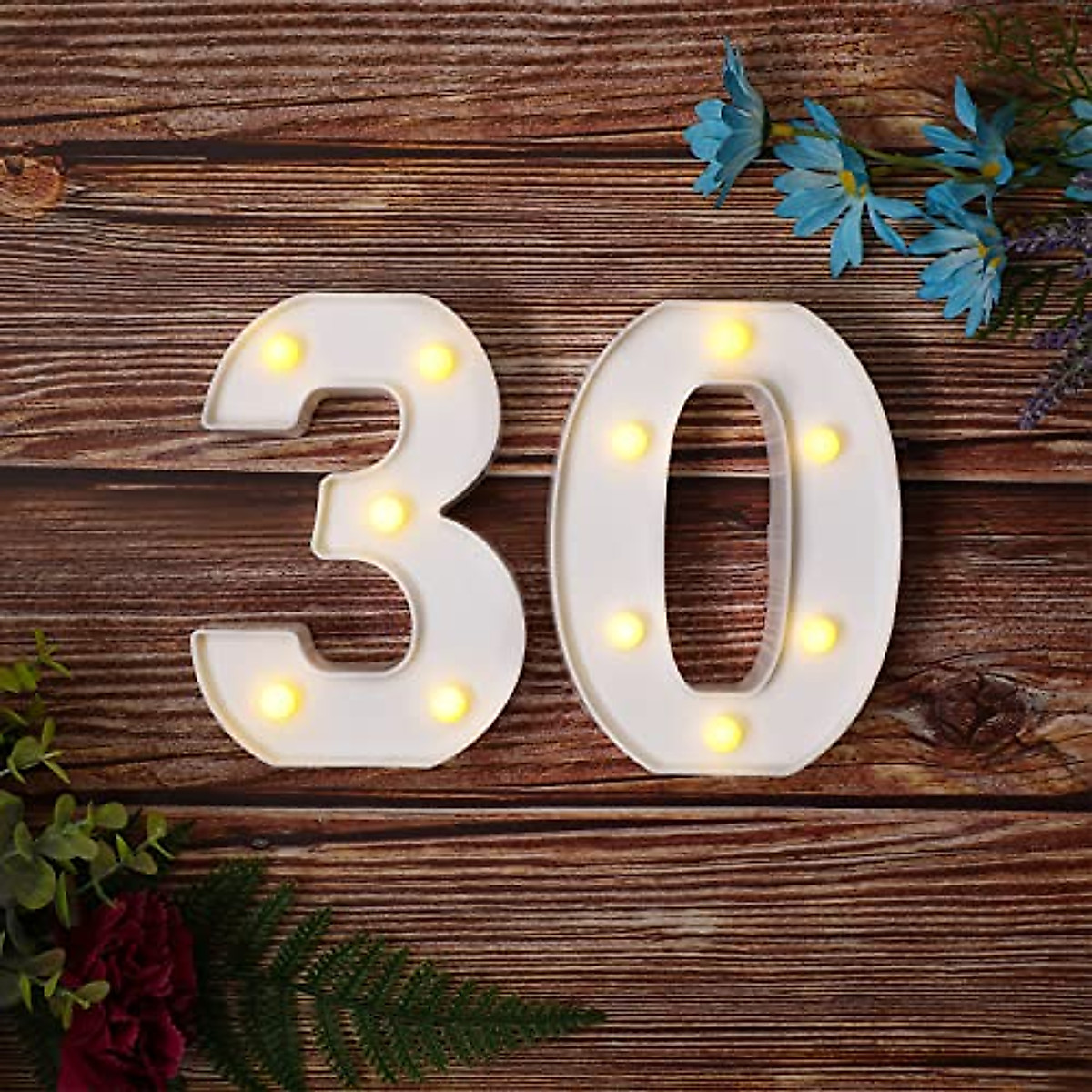 30th Birthday Decorations Marquee Numbers Light up Letters Plastic Led Light Up Number Letters Figure Fairy Birthday Party Supplies Battery Operated Numbers for 30th Happy Birthday Anniversary Event