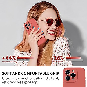 bicol for iPhone 15 Pro Max Case with Screen Protector,Enhanced Camera Lens Protection,Soft Liquid Silicone Slim Fit Protective Phone Cover 6.7" Coral