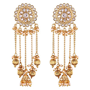 Aheli Dangle Earrings with Tassel Faux Kundan Embellishment Indian Fashion Ethnic Wedding Party Bollywood Jewelry for Women