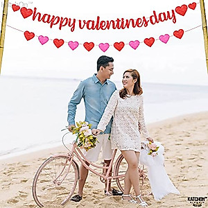 Glitter, Happy Valentines Day Banner - 10 Feet, No DIY | Red and Pink Glitter Heart Garland for Valentines Day Decorations | Valentines Banner | Valentines Day Garland for Valentines Decorations