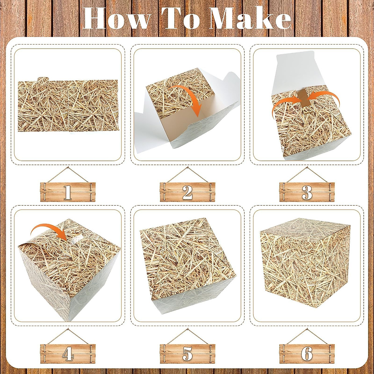 6PCS Hay Bales Boxes Decor Western Cowboy Party Decorations Large Farm Fake Trunk or Treat Car Photo Booth Wooden Grain Straw Fall Harvest Halloween for Rodeo Birthday Baby Shower Favors Supplies