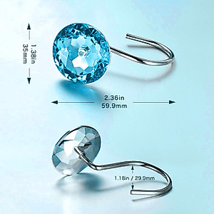 Shower Curtain Hooks,iiEASEST Acrylic Crystal Rhinestone Gem Decorative Shower Curtain Hook Cute Diamond Jewel Shower Hooks for Liner Curtain Camper Bathroom Kids Girls Women Set of 12 (Aqua Blue)