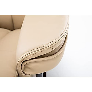 JC Home Argus Leather Recliner with Ottoman, Mahogany Wood Base, Ultra-Plush Double Foam Layered Reclining Bonded Leather Chair for Living Room and Office - (Vanilla)