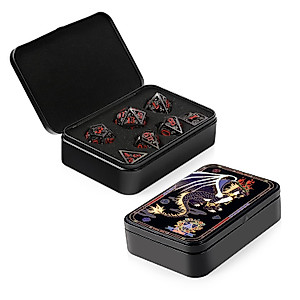 Oversize Skull Hollow DND Metal Dice Set, DNDND 25mm Hollow Copper Die Set with Gift Metal Case for Dungeons and Dragon Halloween (Black with Red Number)