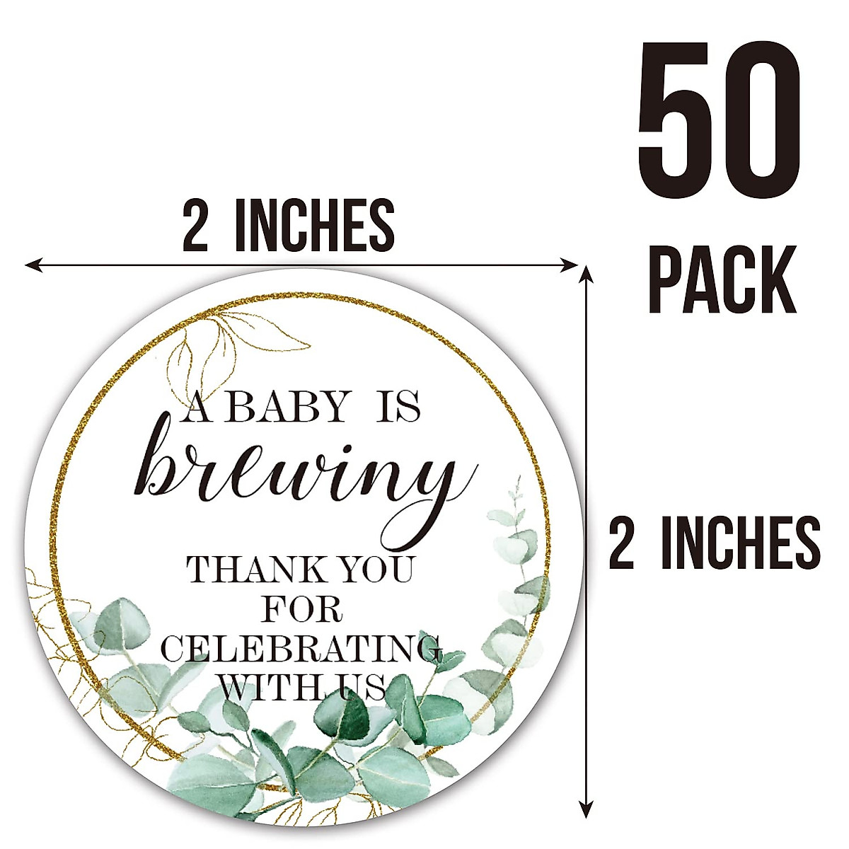 50 Greenery A Baby is Brewing Stickers - Gender Neutral Baby Shower Favor Stickers for Invitations, Candles, Popcorn, Water Bottles - 2 Inches.