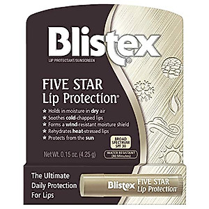 Blistex Five Star Lip Protection Lip Balm, 0.15 Ounce – Wind & Water-Resistant Lip Care, Broad Spectrum SPF 30 Sun Protection, Soothes Cold Chapped Lips, Hydrating Lip Treatment, Holds in Moisture