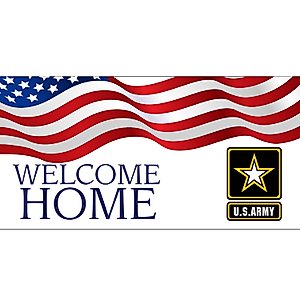 BannerBuzz Vinyl Banner, Welcome Home US Army, PVC Flex, 11 oz, Hemmed Edges with Grommets, Single Sided Print, Full Color 600DPI Eco Solvent Printing (6' X 3')