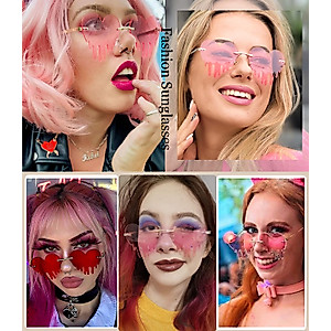 BOJOD Dripping Heart Shaped Sunglasses for Women Rimless Tinted 90s Melting Drippy Heart Glasses colored Sunglasses for Party PINK