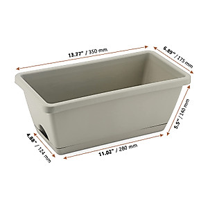 LEXININ 6 Pack 14 Inch Plastic Rectangular Window Planter Box, Window Vegetable Planter Box with Trays, Rectangular Flower Pots for Windowsill, Garden, Balcony, Patio, Grey